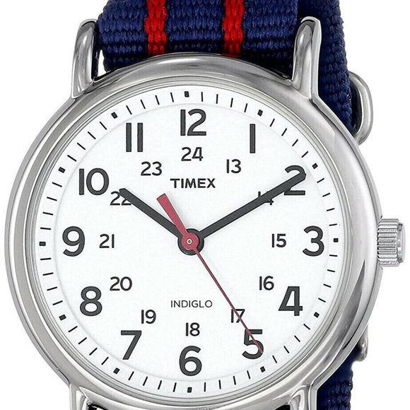 Timex | Accessories | Timex Nylon Blue Red Stripe Mens Watch With Box ...